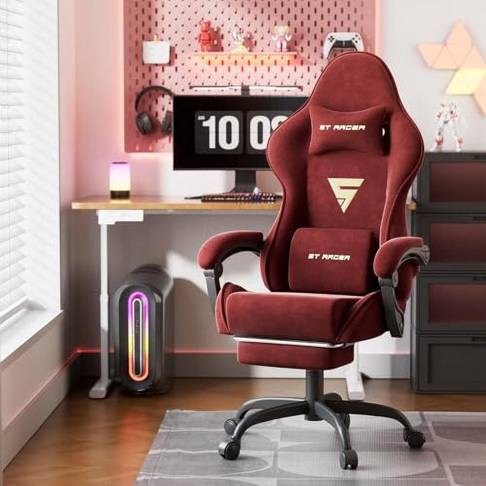 Ferghana Velvet Fabric Ergonomic Gaming Chair with Footrest and Massage ...