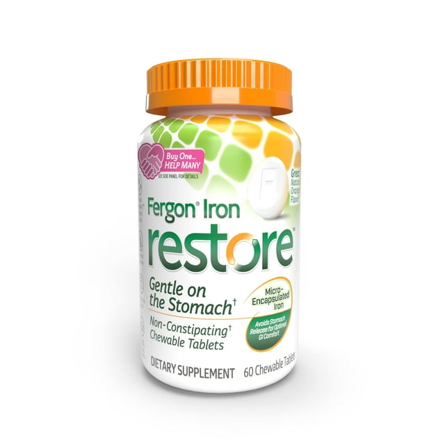 Fergon Iron Restore Supplement - 60 Chewable Tablets, Non-Constipating ...