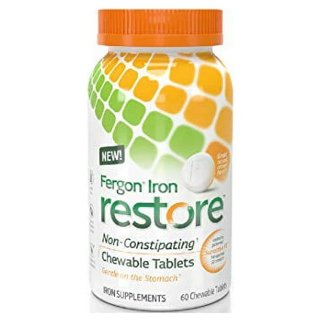 Fergon Iron Restore 60 Chewable Tablets - Gentle on Stomach, Non ...