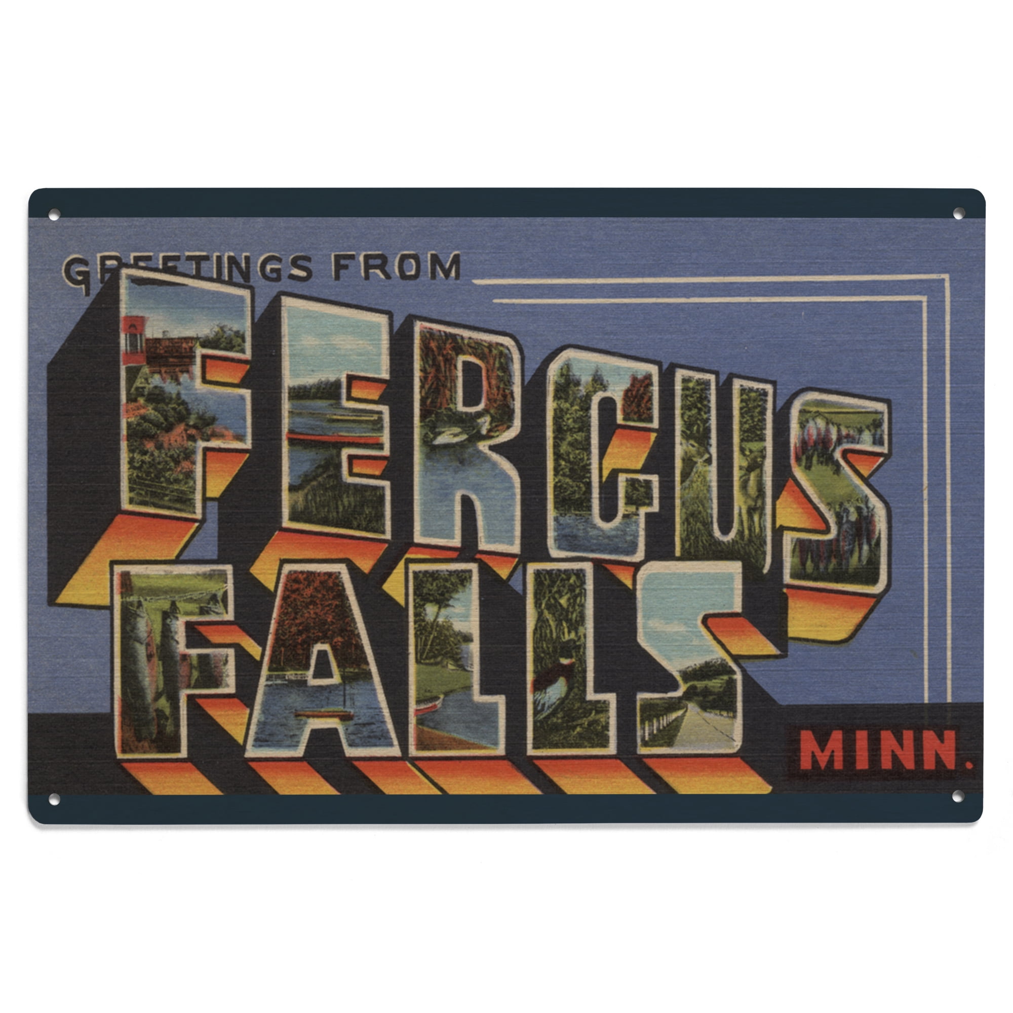 Fergus Falls, Minnesota, Large Letter Scenes Birch Wood Wall Sign (6x9 ...