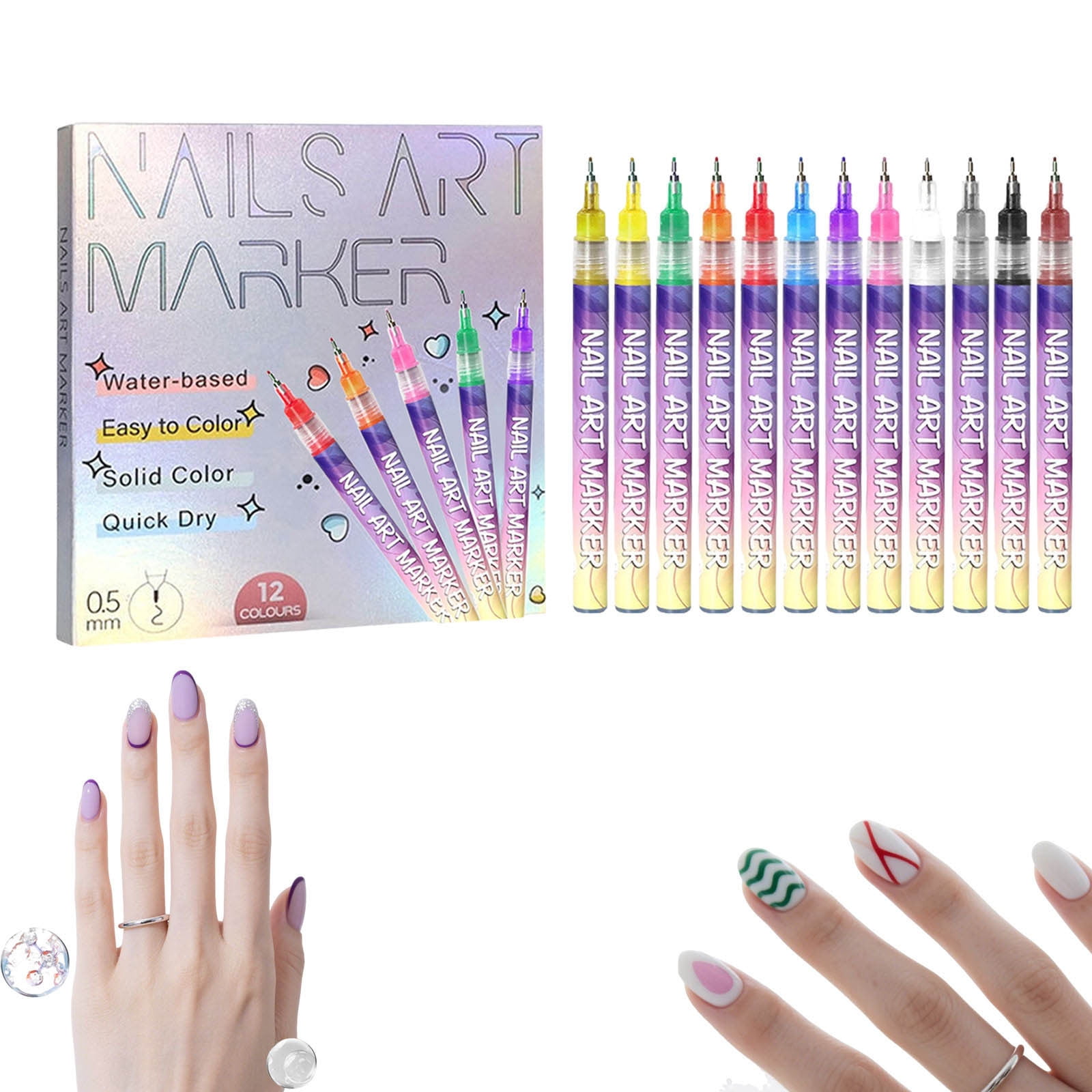 Ferjadq 12 Colors Nails Art Pens Set Womens Girls DIY Nail Markers ...
