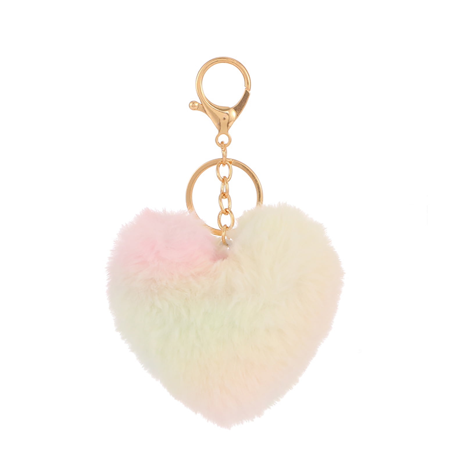 Ferjadq Women's Heart Puffball Keychain Furry Keyholder Bag Accessory ...