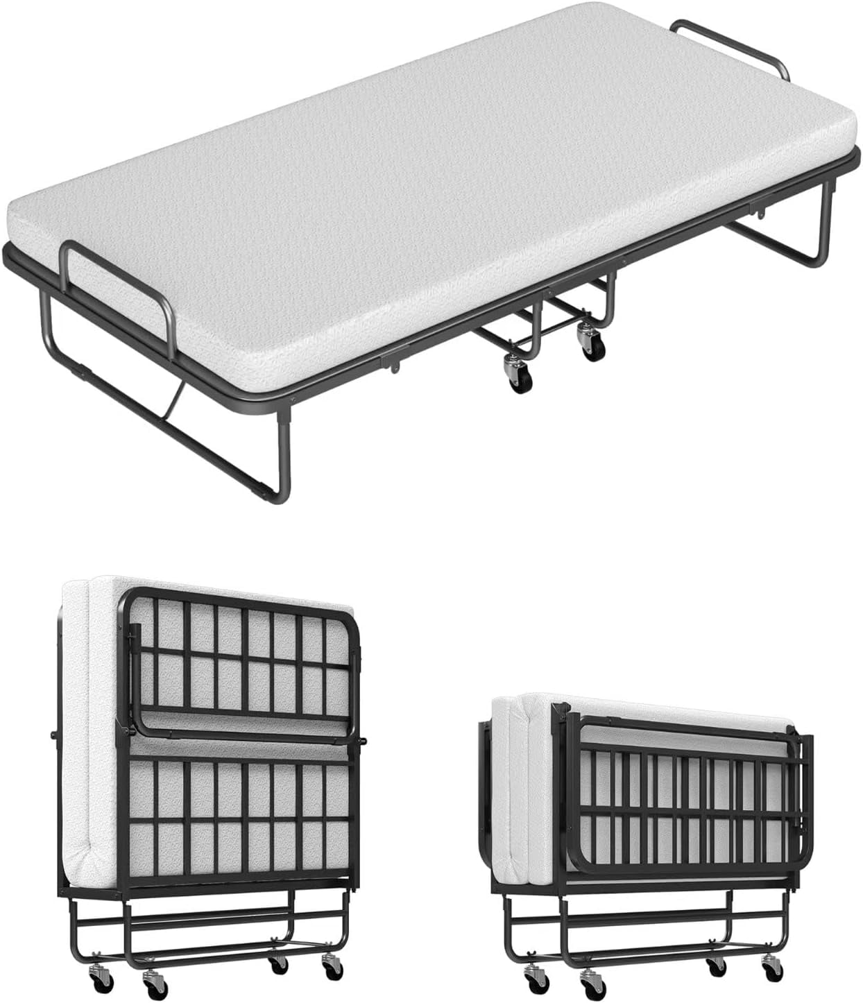 Ferlizer Cot Folding Bed with Mattress, Foldable Bed with Mattress for ...