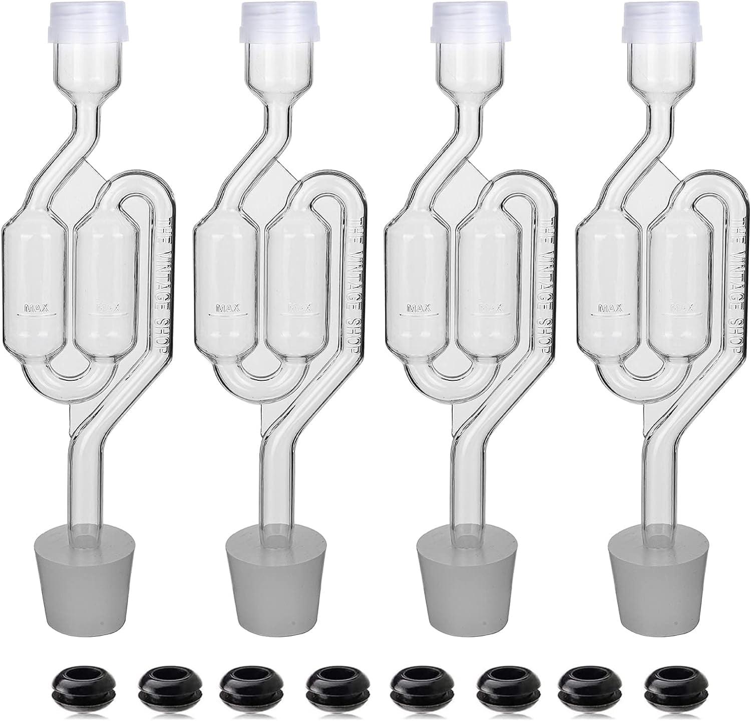 Bubble Airlock for Home Brewing, 4 Airlocks with Stoppers and Grommets ...
