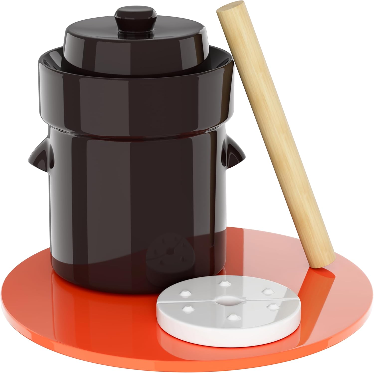 Fermentation Crock for Sauerkraut with Lid, Glazed Weights, & Pounder 1 ...