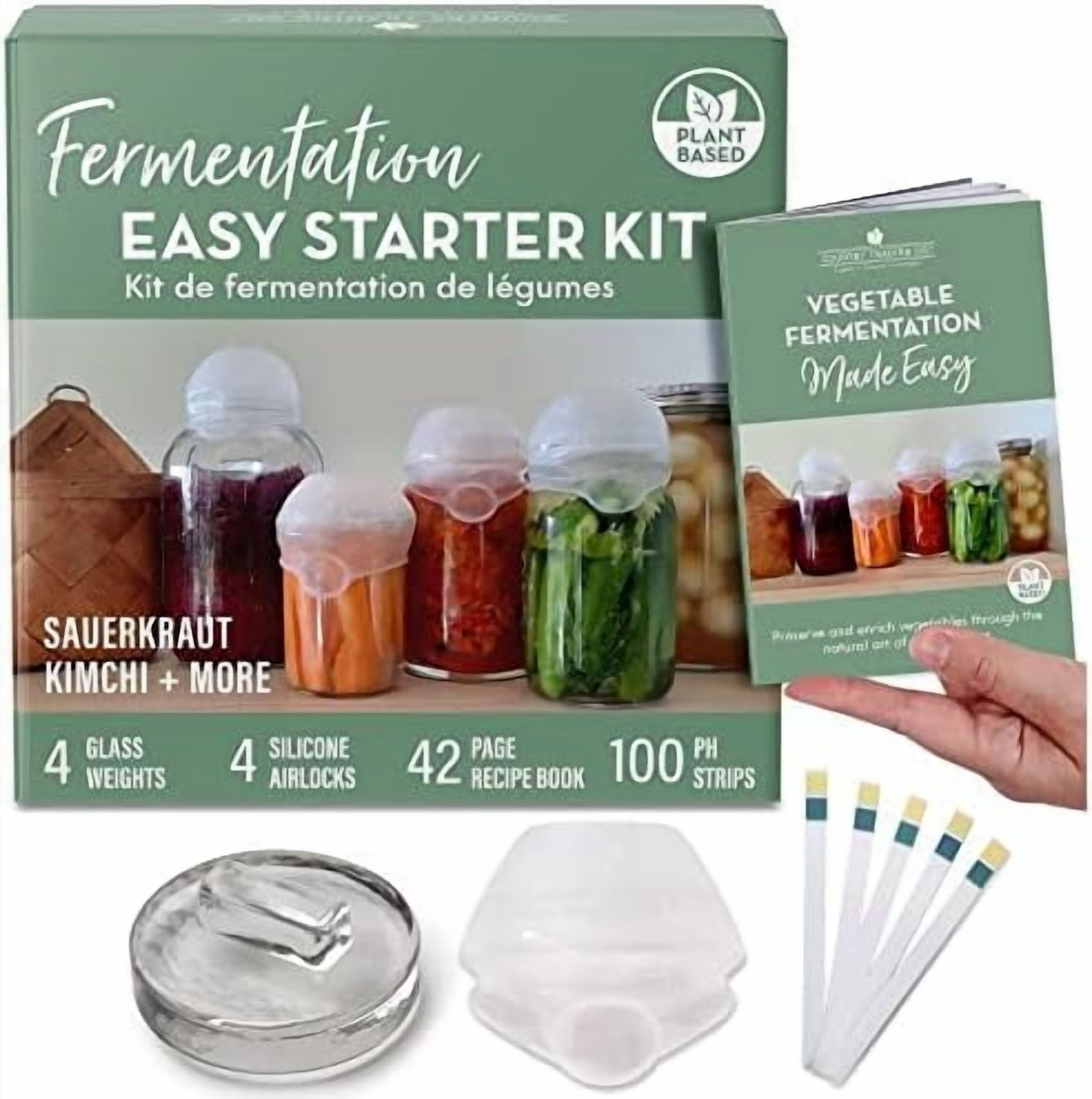Fermentation Kit with 4 Glass Pickle Weights, 4 Airlock Lids, Easy Fermenting Recipes for ...