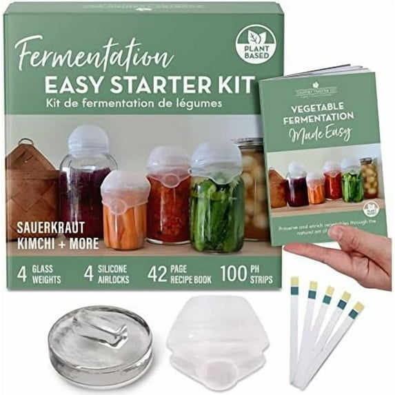 Fermentation Kit with 4 Glass Pickle Weights, 4 Airlock Lids, Easy ...