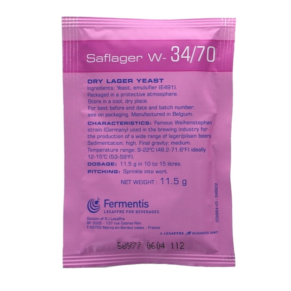 Fermentis Saflager W34/70 Dry Lager Yeast, 11.5g Pack, Clean Malty ...