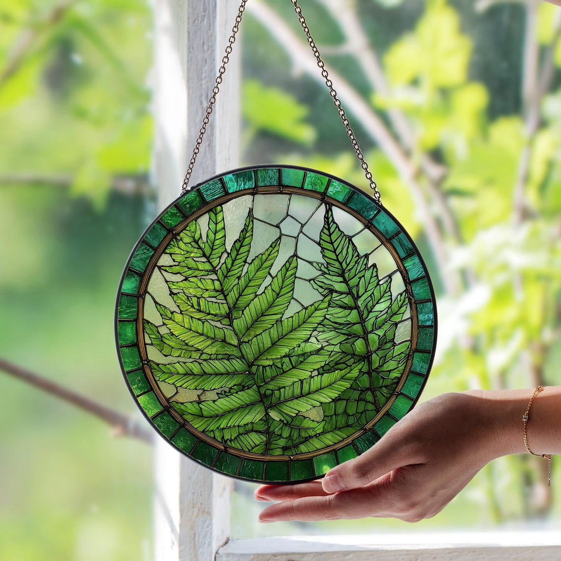 Fern Glass Suncatcher, Botanical Leaf Window Art, Greenhouse Garden ...