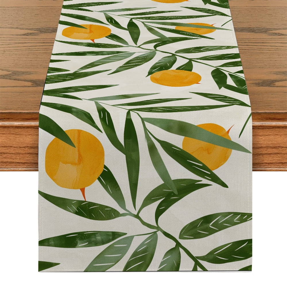 Fern Leaf Orange Watercolor Table Runners Dresser Table r Reusable ...