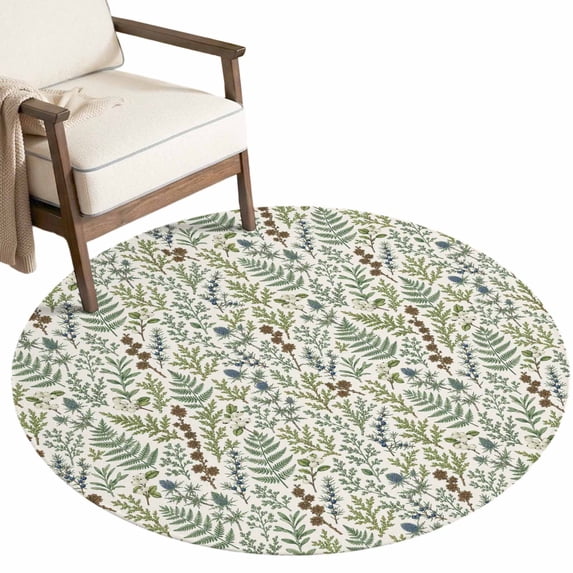 Fern Leaf Round Area Rug 4ft Rustic Tropical Thistle Flower Woodland ...