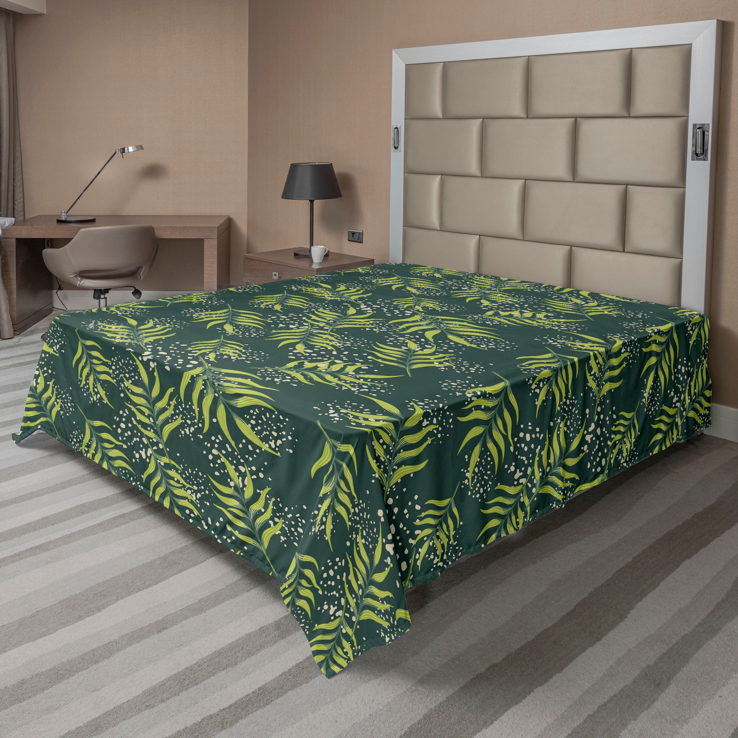 Fern Leaves Flat Sheet, Modern Jungle Feelings Leafy Pattern with ...