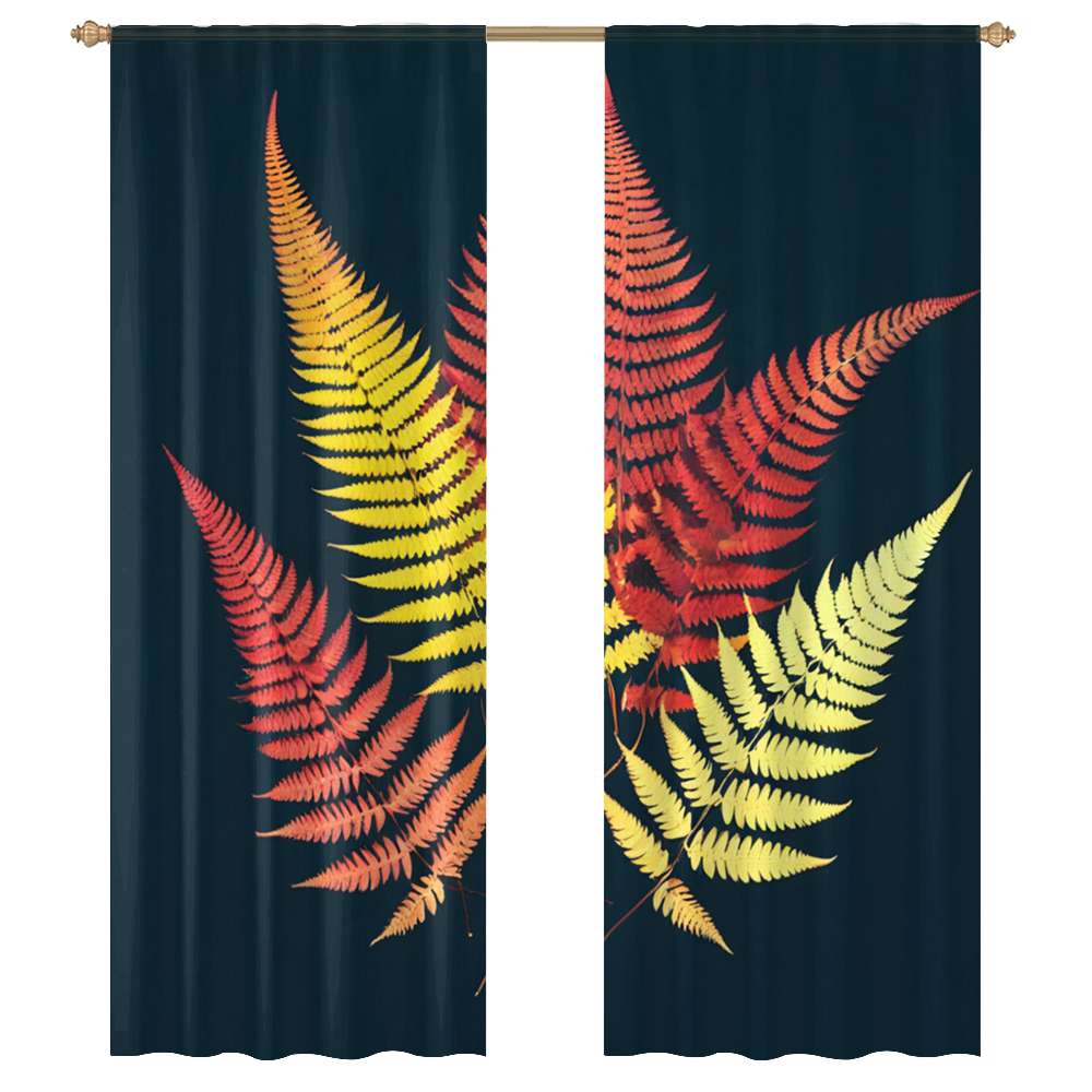 Fern Leaves Gradient Print Sheer Voile Curtain Window Tulle Curtains ...