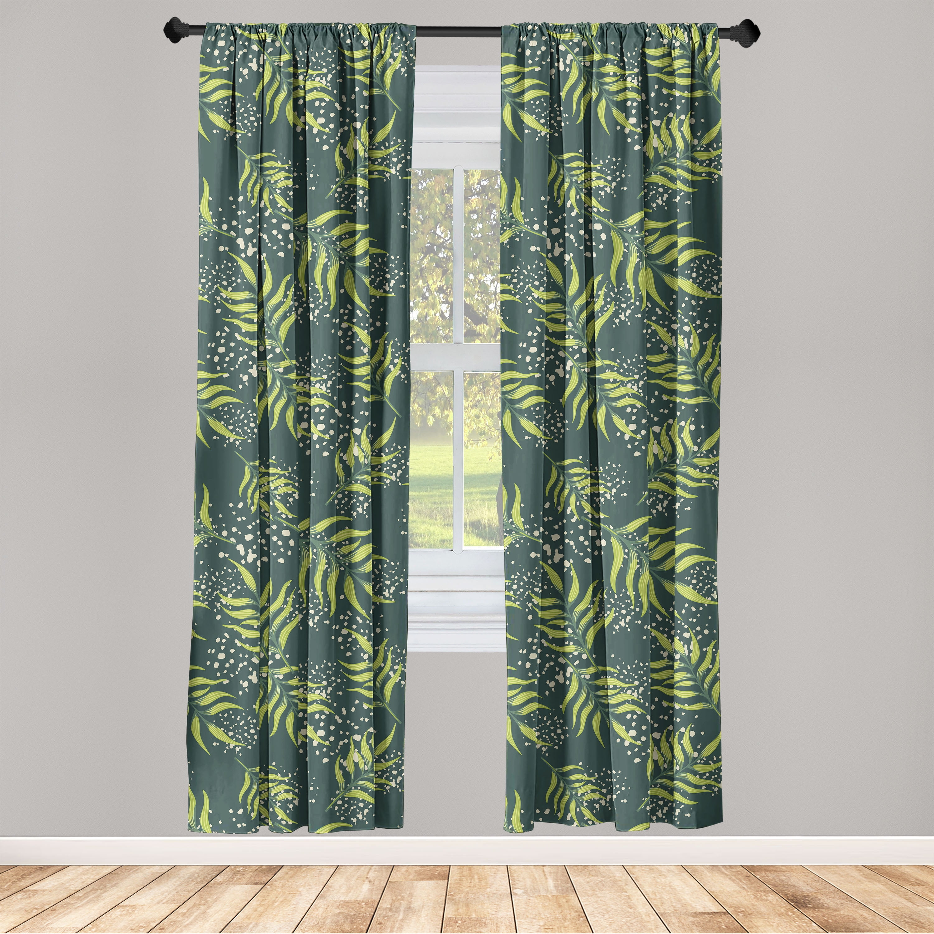 Fern Leaves Window Curtains, Modern Jungle Feelings Leafy Pattern with ...