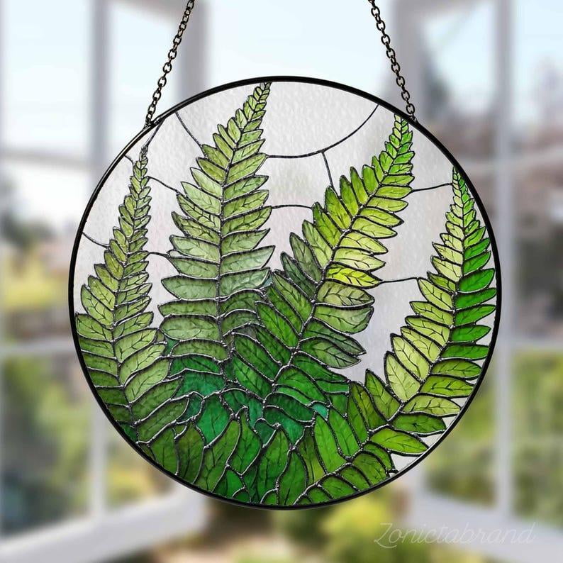 Fern Plant Glass Suncatcher, Fern Plant Light Catcher Ornament, Plant ...