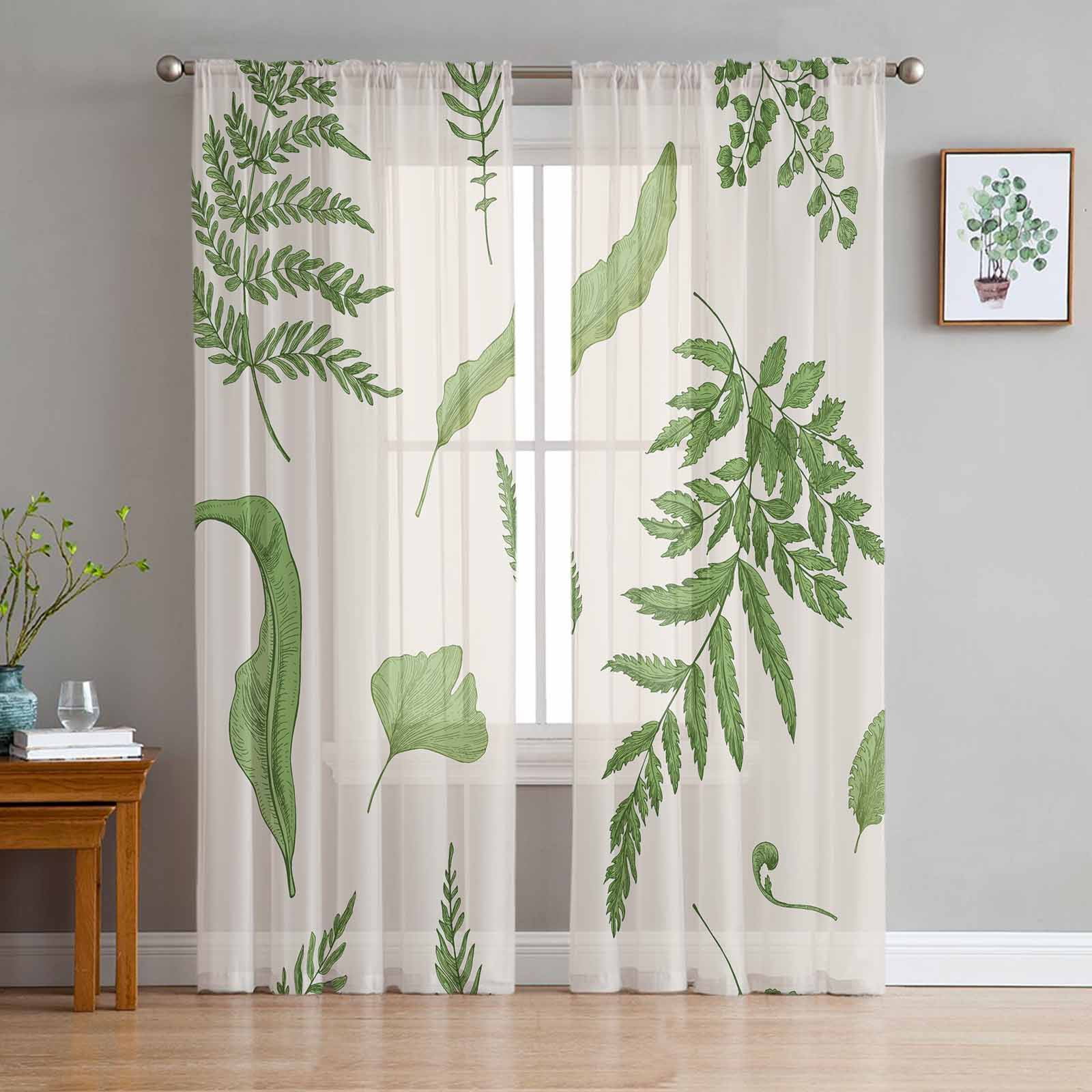 Fern Plant Texture Triangle Tulle Sheer Window Curtains For Living Room ...