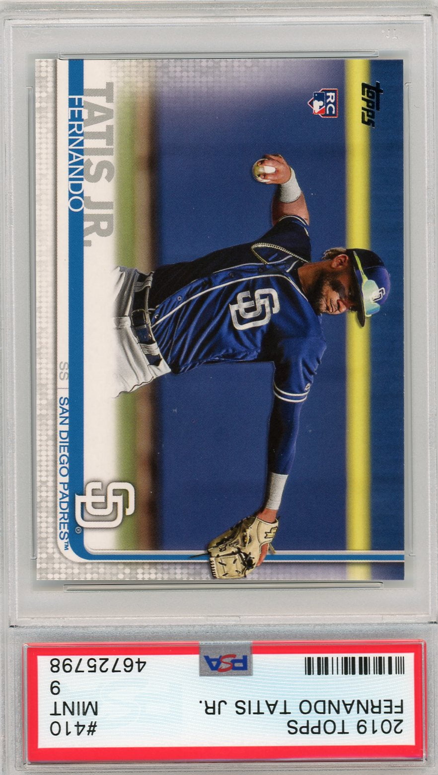 Fernando Tatis Jr 2019 Topps Baseball Rookie Card RC #410 Graded PSA 9 ...