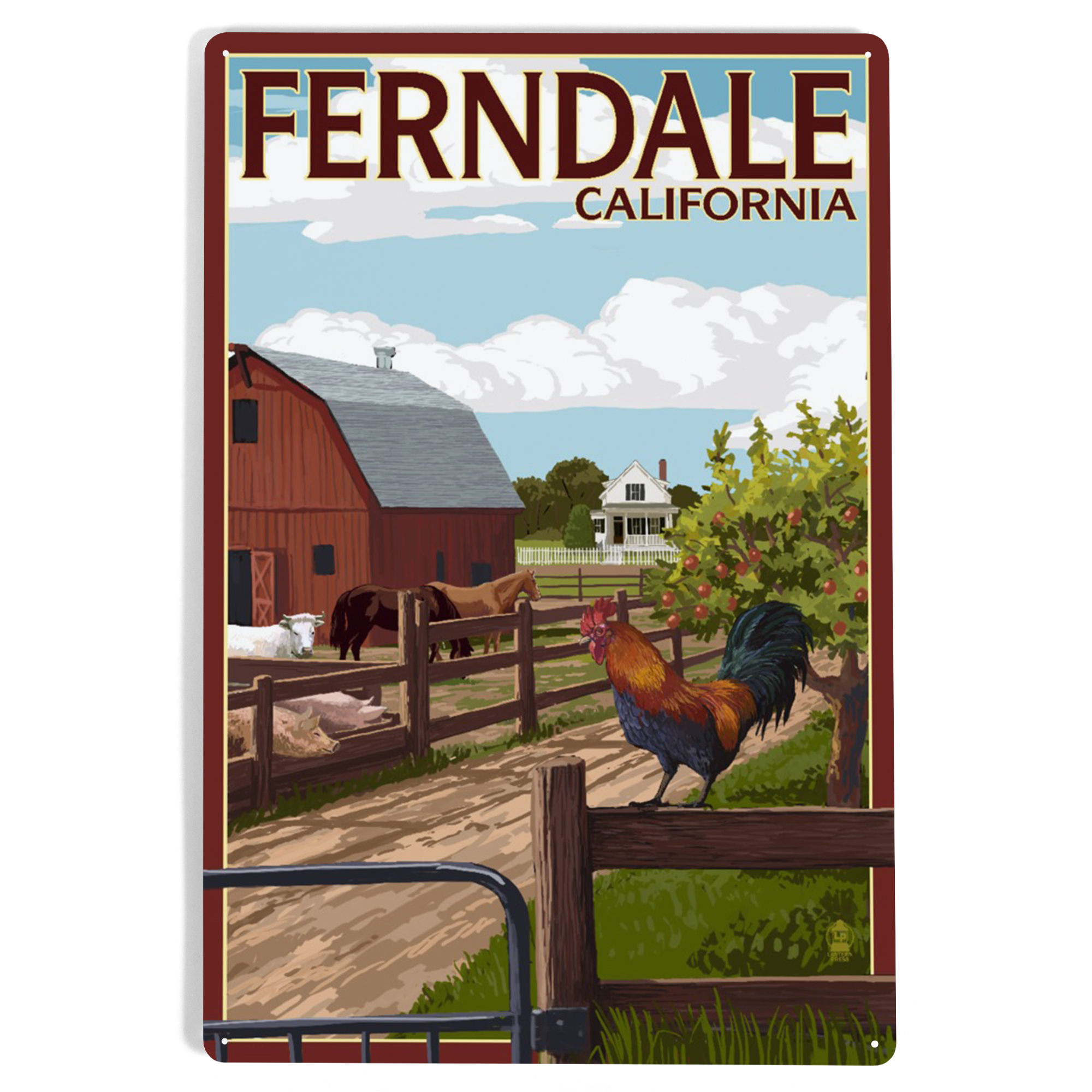 Ferndale, California, Barnyard Scene (12x18 Aluminum Art, Indoor ...