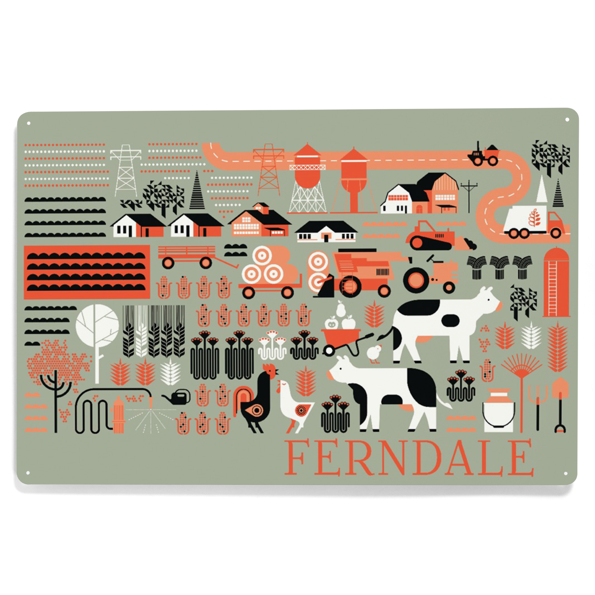 Ferndale, California, Farm Icons (12x18 Aluminum Art, Indoor Outdoor ...