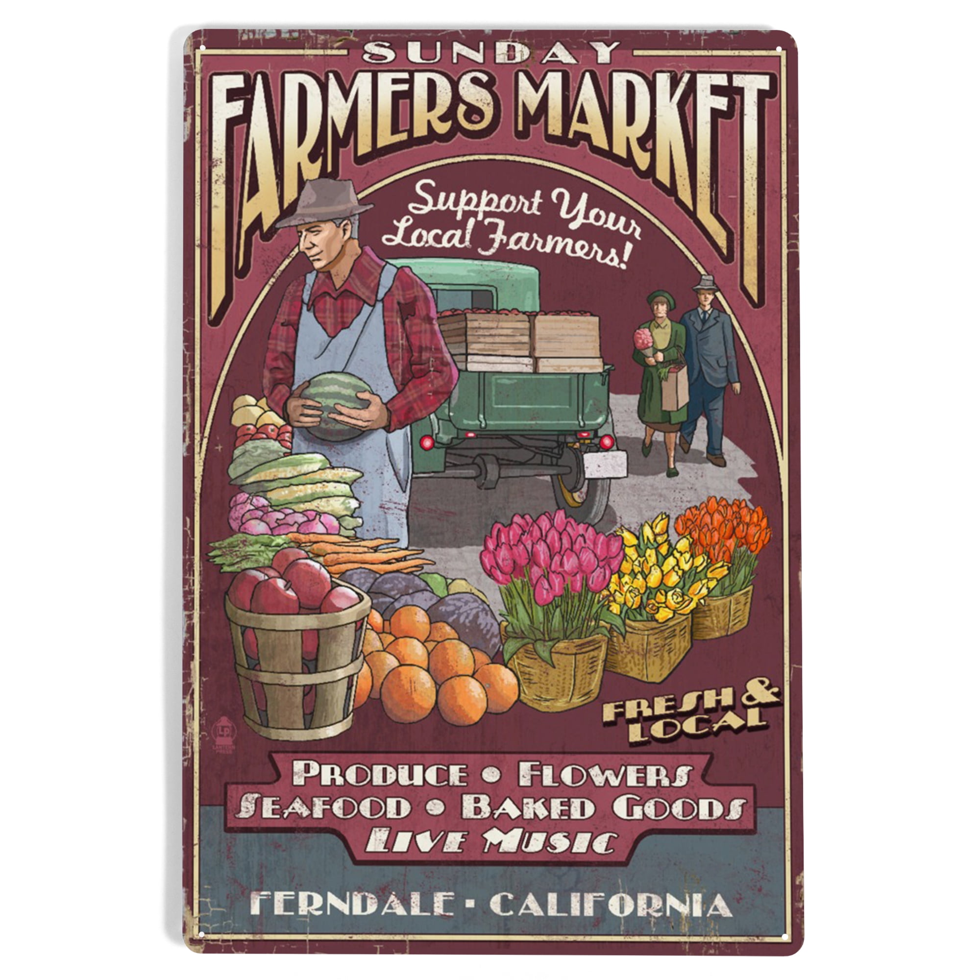 Ferndale, California, Farmers Market Vintage Sign (12x18 Aluminum Art ...