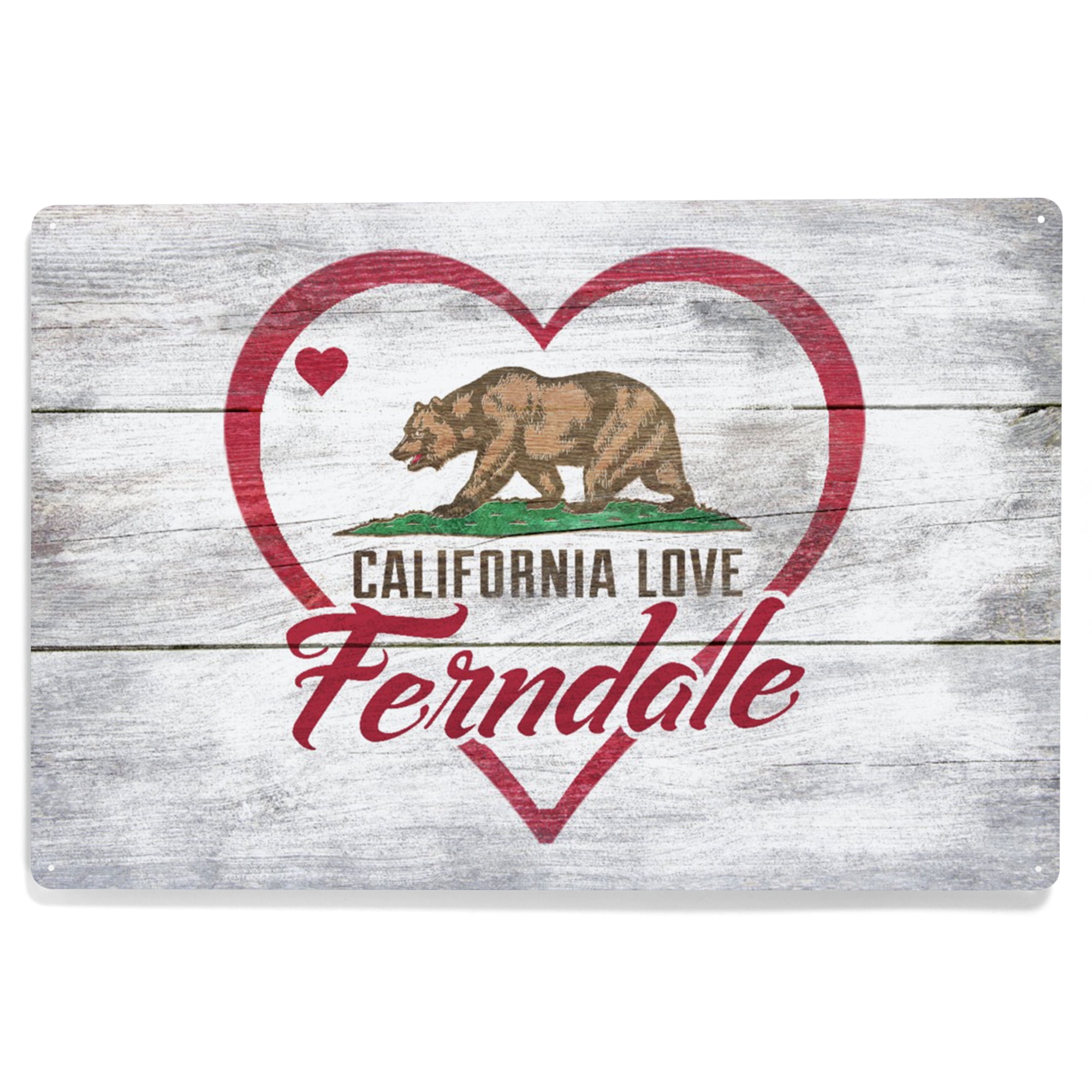 Ferndale, California, Rustic State Flag with Heart (12x18 Aluminum Art ...