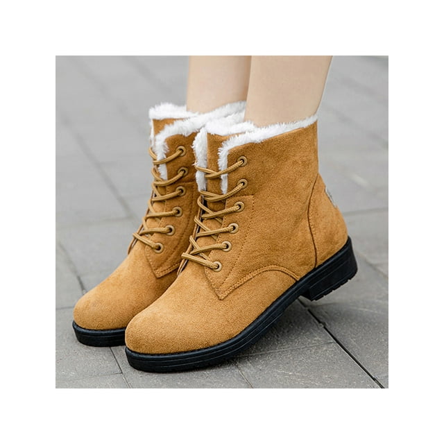 Ferndule Women's Snow Boots Winter Ankle Boots Lace Up Cotton Warm ...