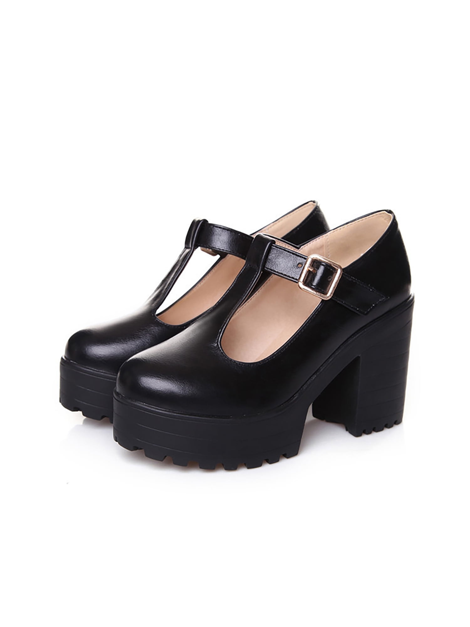 Ferndule Womens Block High Heel Platform Shoes Ankle Strap Pumps Mary ...