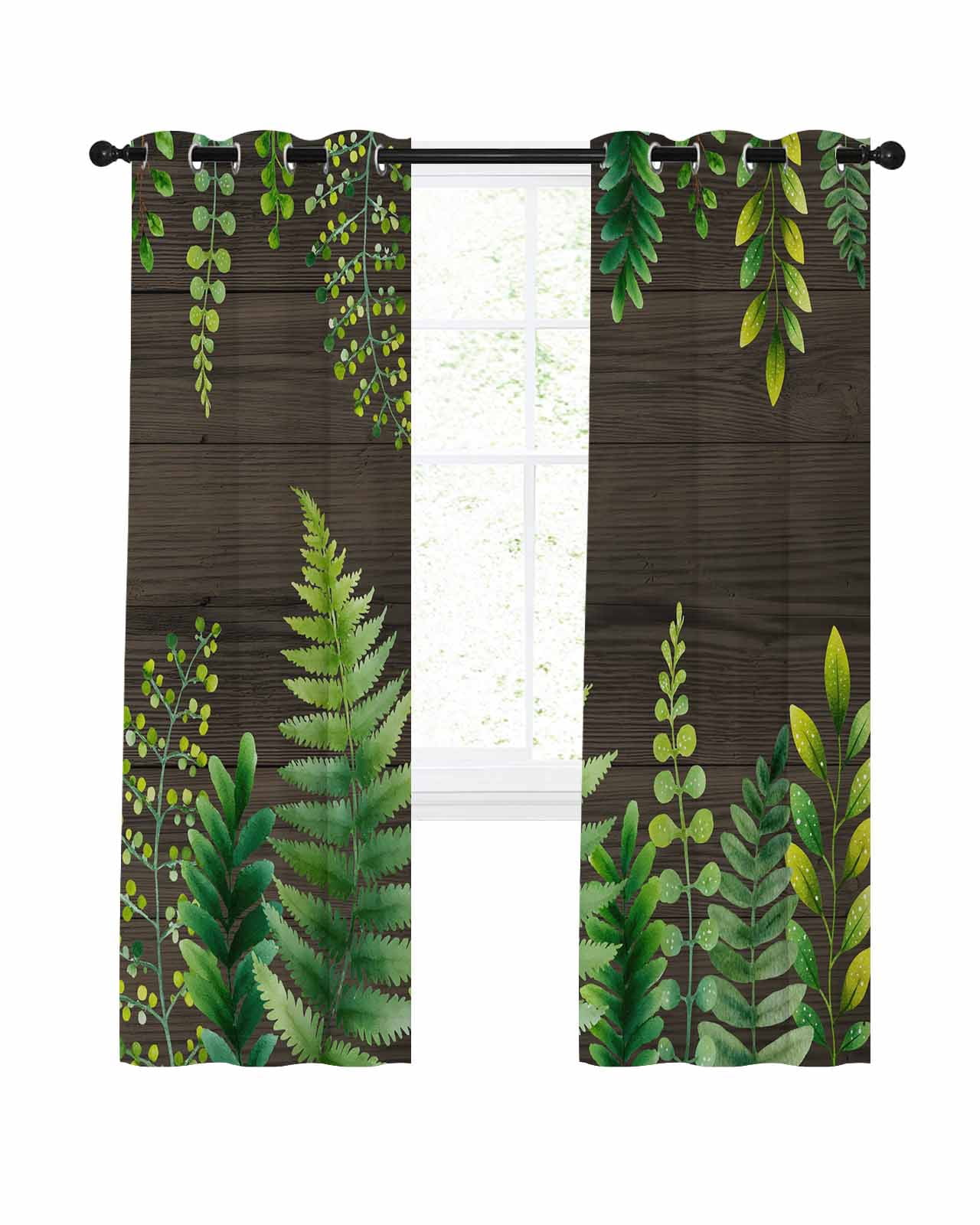Ferns Leaf Blackout Curtains 45 Inch Length Spring Sage Green Leaves ...