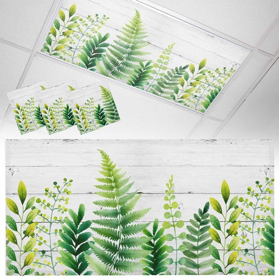 Ferns Leaf Fluorescent Light Covers Spring Sage Green Leaves White Wood ...