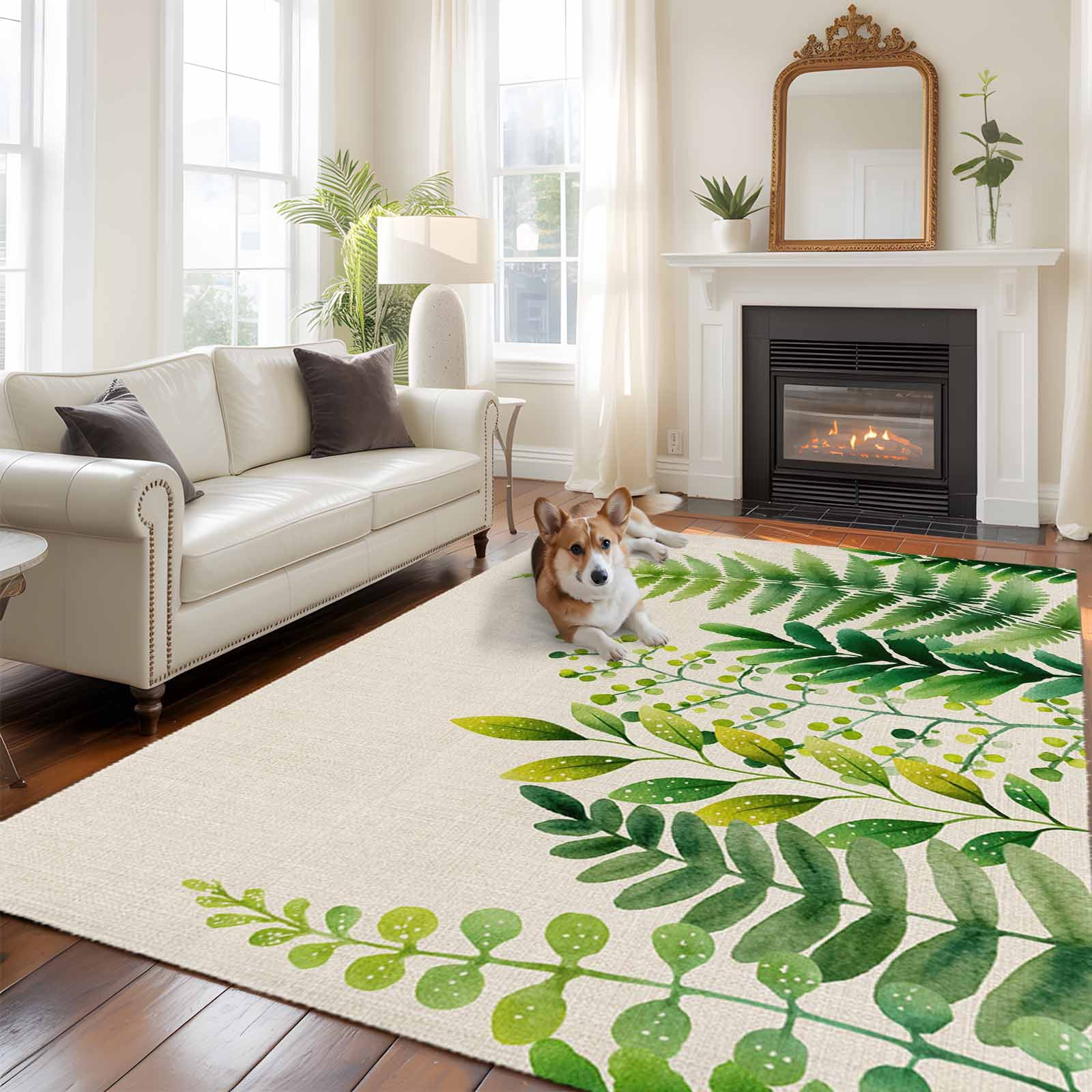 Ferns Leaf Large Area Rugs 5x8 ft Spring Sage Green Leaves Farmhouse ...