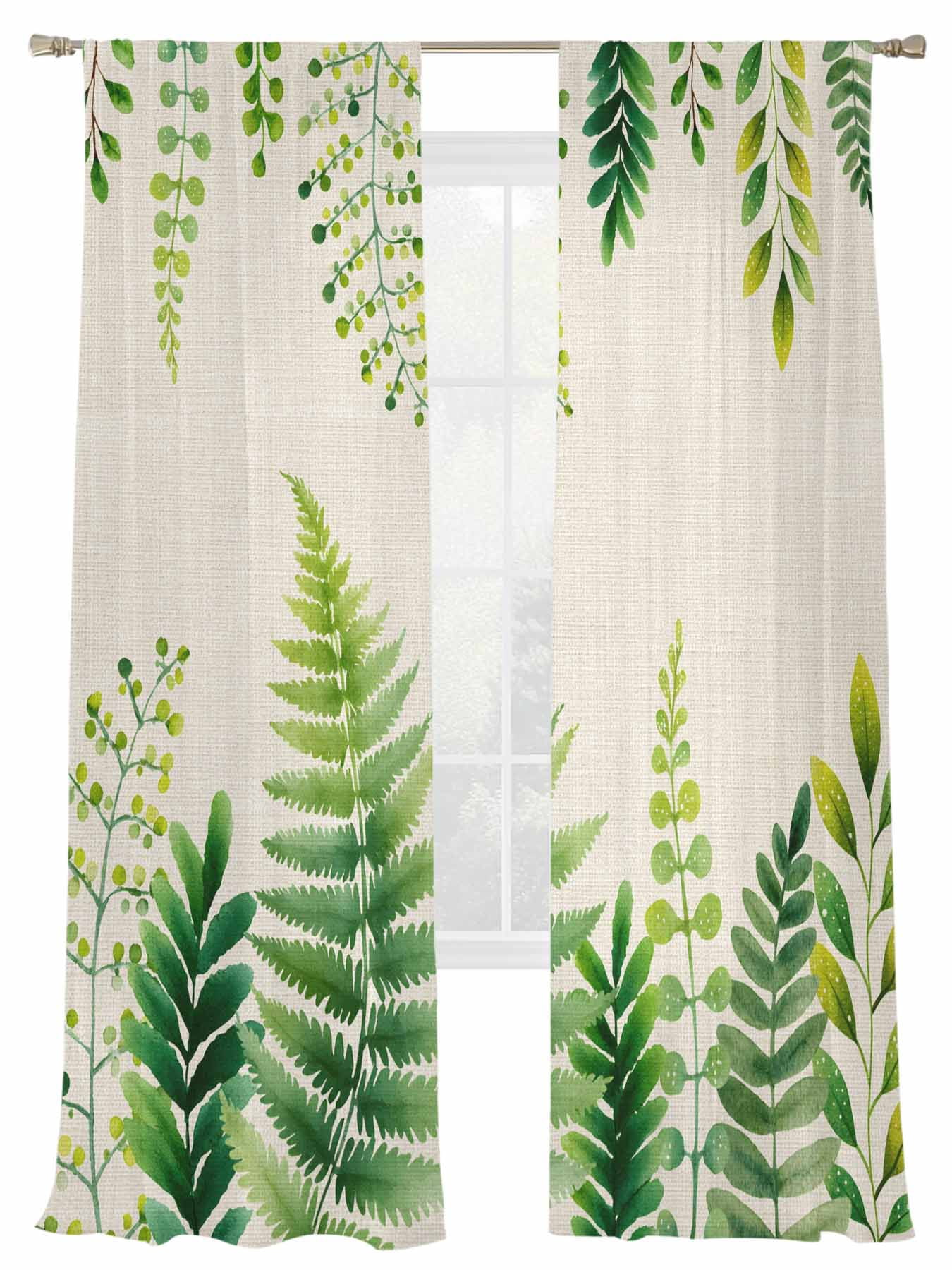 Ferns Leaf Sheer Curtains 2 Panels Set Spring Sage Green Leaves ...