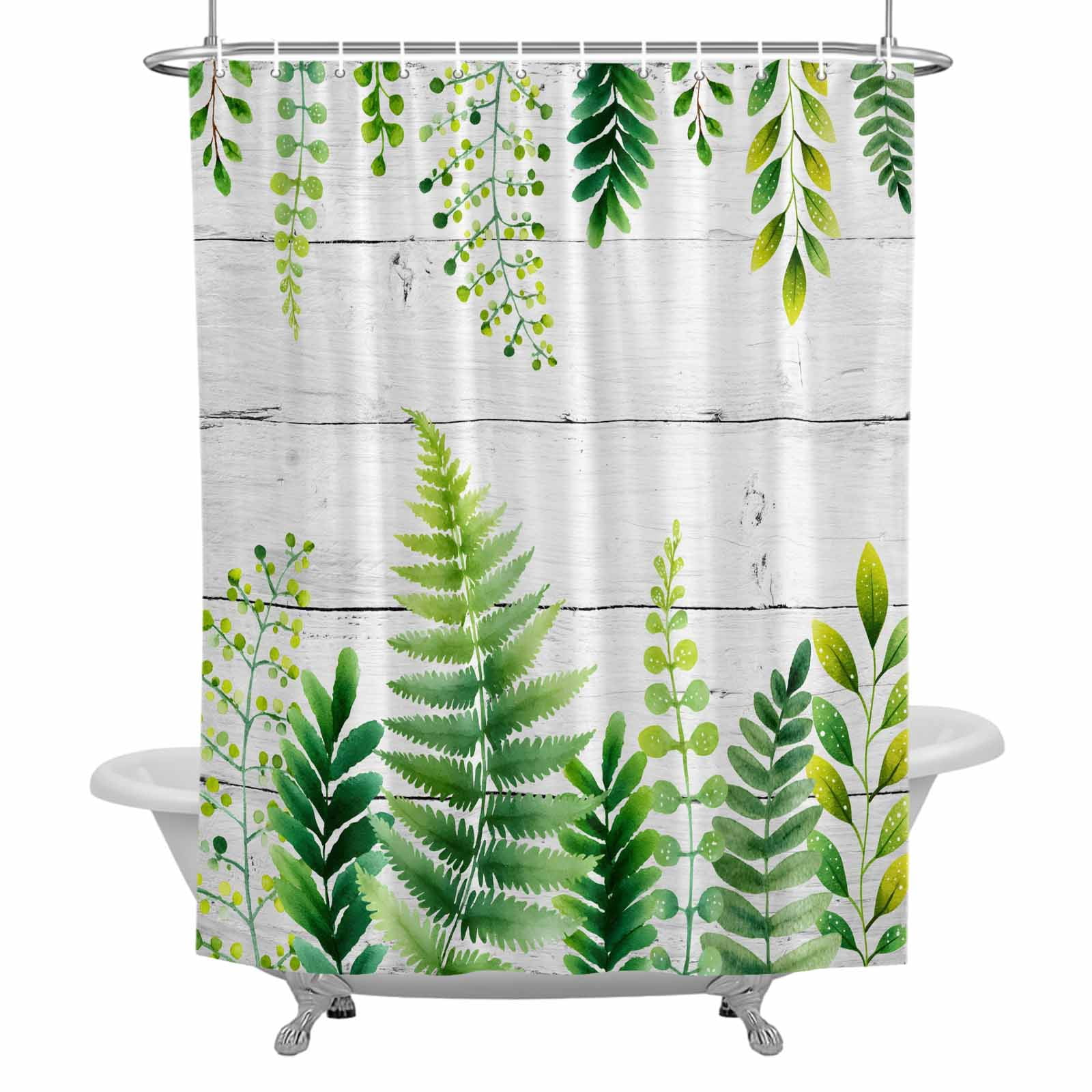 Ferns Leaf Shower Curtain for Bathroom, Spring Sage Green Leaves White ...
