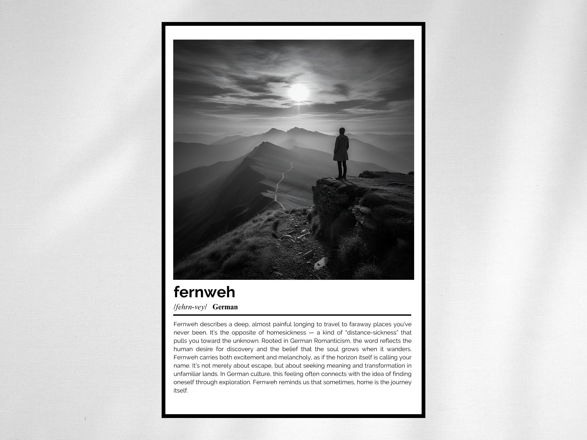 Fernweh Definition Print German Travel Word Art Black And White ...