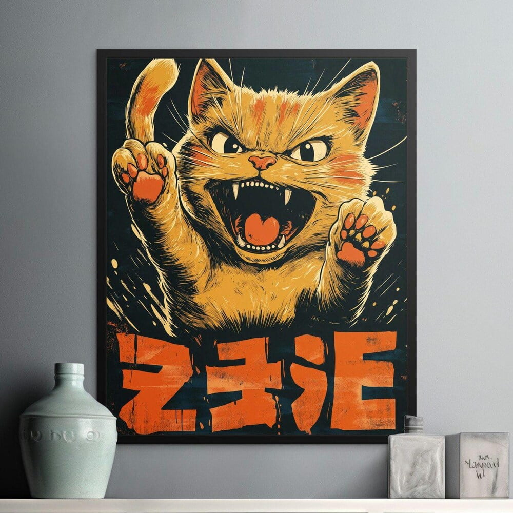 Ferocious Cat Poster, Angry Cat Art, Fierce Feline Wall Decor, Unique ...