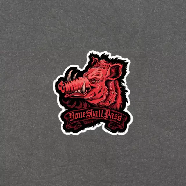 Ferocious Red Wild Boar None Shall Pass Sticker - Defiant Boar Head ...