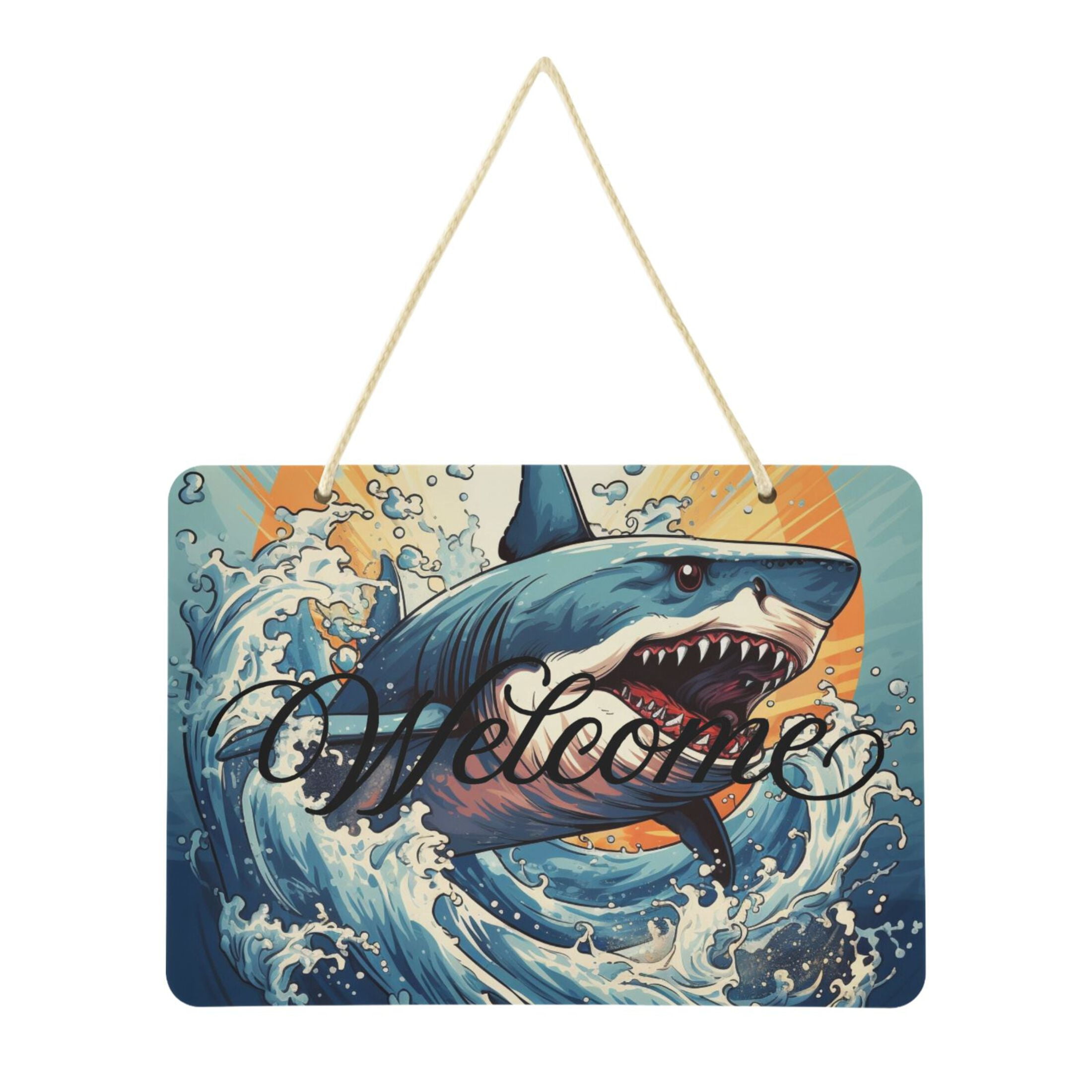 Ferocious Shark Welcome Sign Front Door PVC 14x10 inch Hanger Hello ...