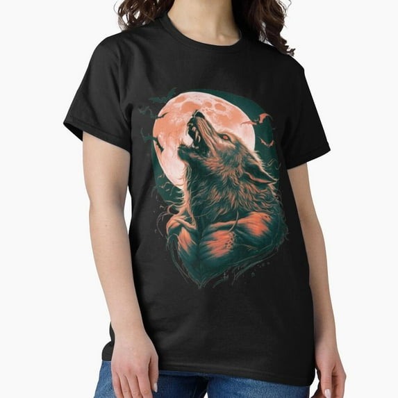 Ferocious Werewolf Howling at the Large Moon Night Beast Unisex T-Shirt ...