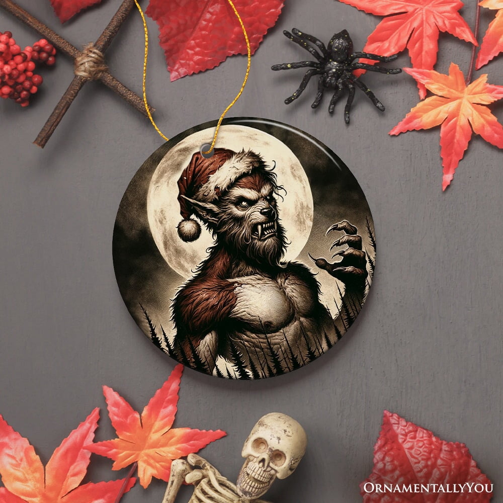 Ferocious Werewolf with Santa Hat Ornament, Terrifying Holiday Gift for ...