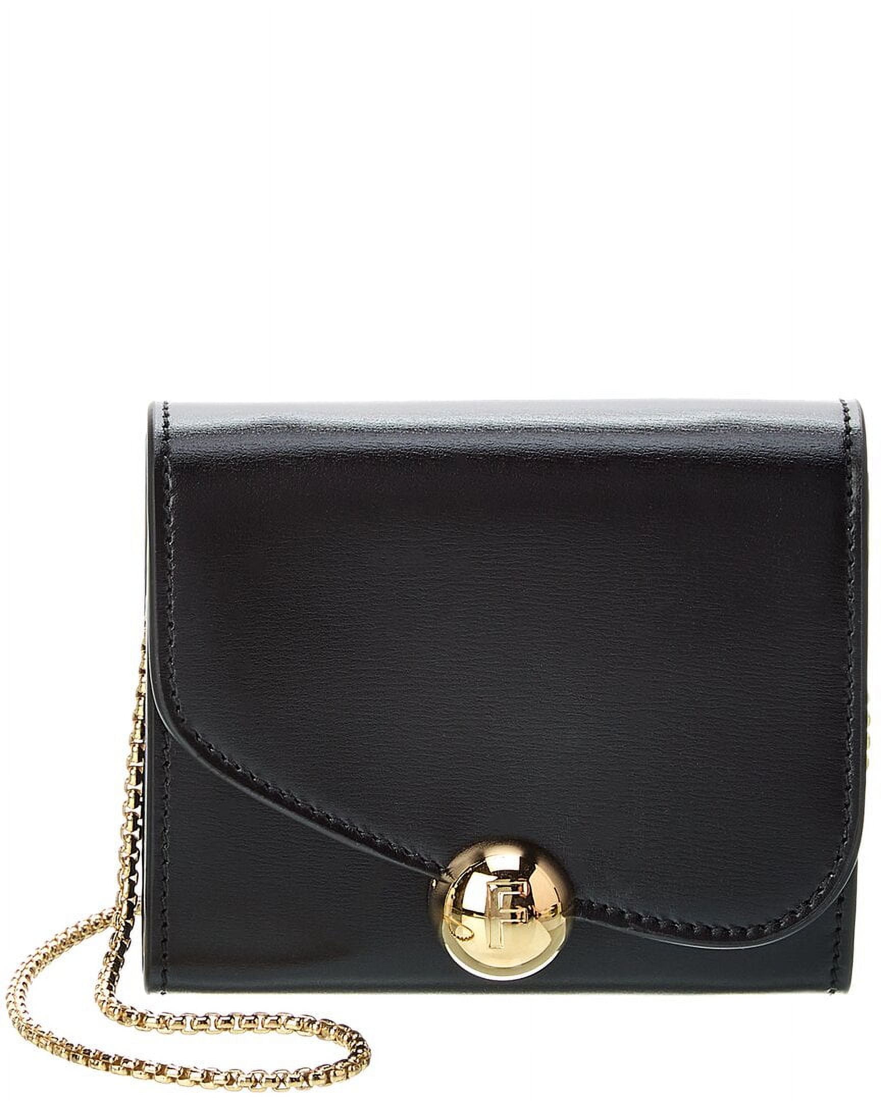 Ferragamo Asymmetrical Flap Leather Compact Wallet On Chain, Black ...