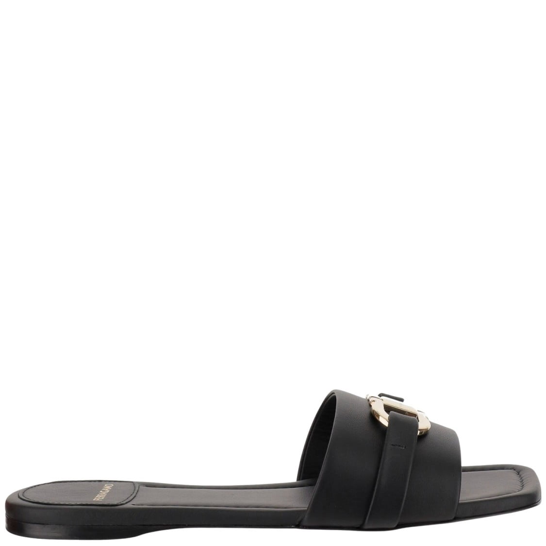 Salvatore Ferragamo Leather Flat Sandals With Logo Black (Women's ...