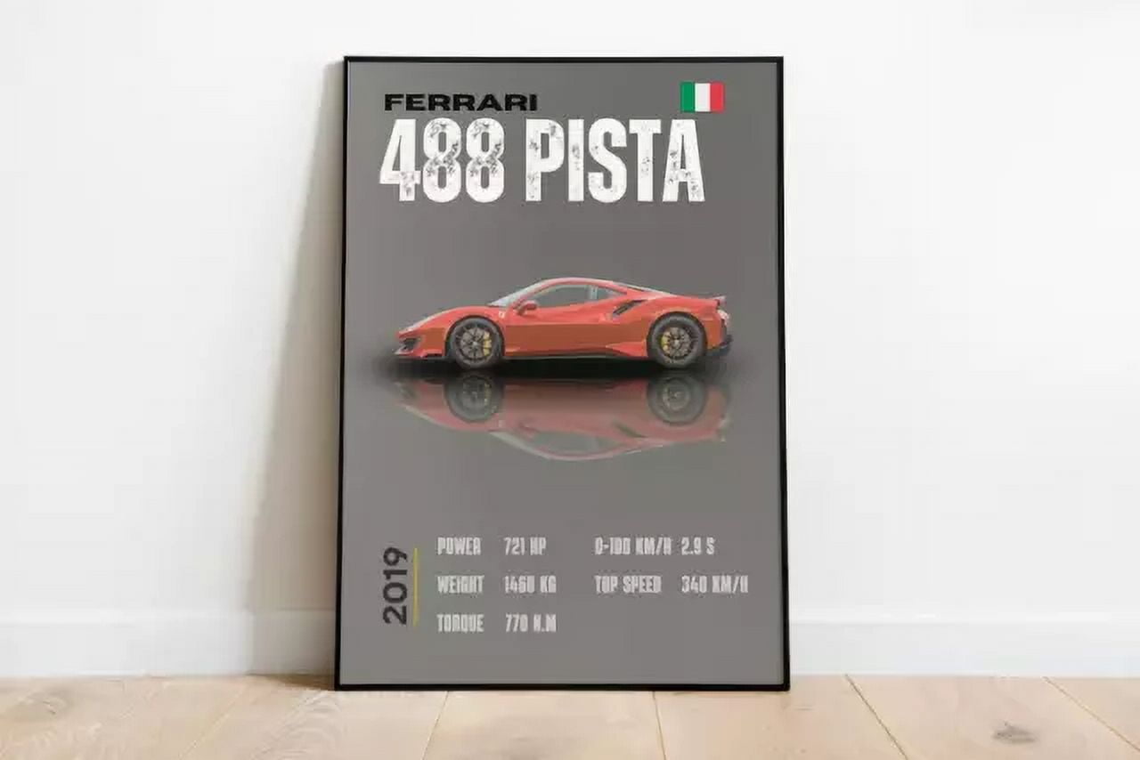 Ferrari 488 Pista Red Poster NO FRAMED POSTER, Home Decor, Vintage Art ...