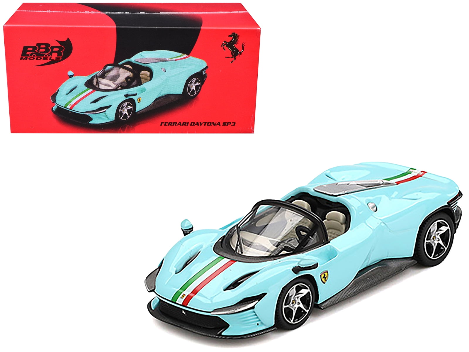 Ferrari Daytona SP3 Light Blue with Italian Flag Stripes 1/64 Diecast ...
