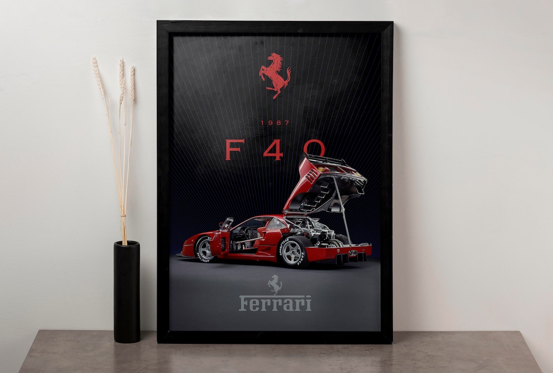 Ferrari F40 Supercar Poster | Iconic Sports Car Art | High-Quality Wall ...
