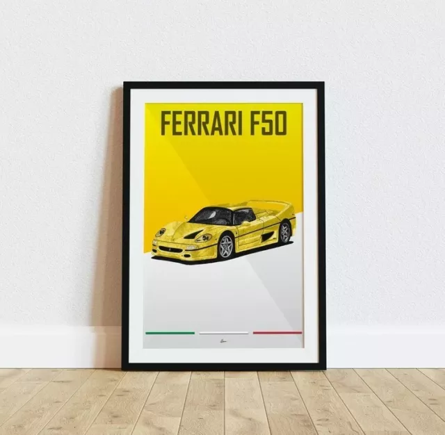 Ferrari F50 Poster Yellow 1990S Classic Supercars Wall Art NO FRAMED ...