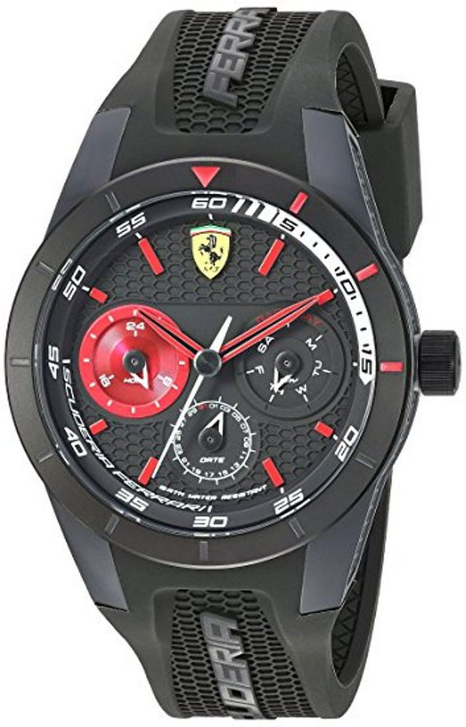 Ferrari Men's Scuderia Red Rev T Multi Function Black Rubber Band Watch ...