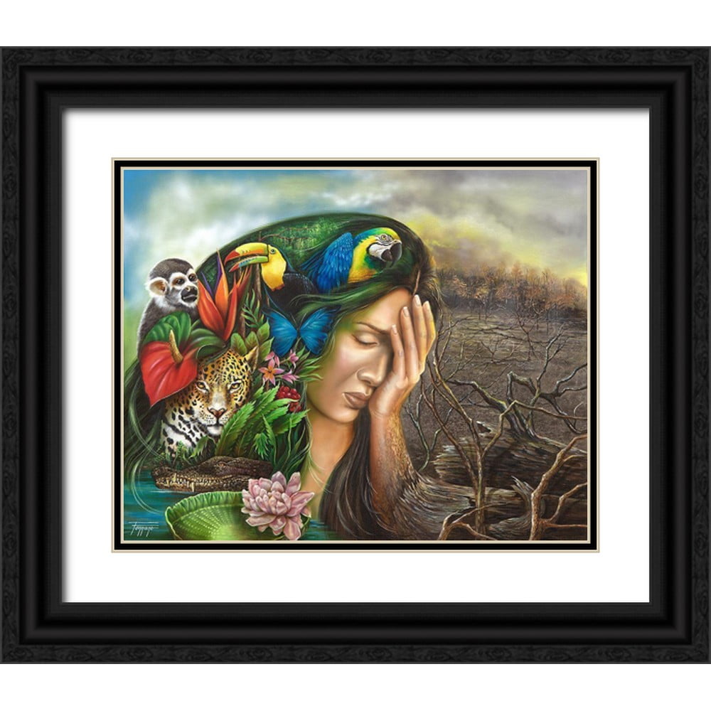 Ferraro 32x26 Black Ornate Wood Framed with Double Matting Museum Art ...