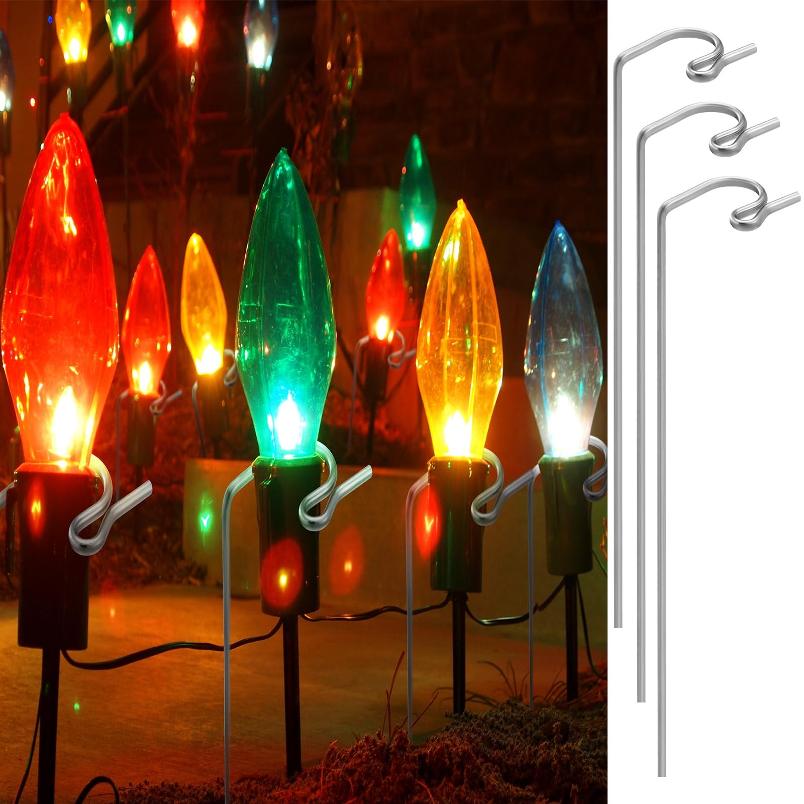 Ferraycle 24 Pack Christmas OIF8 Light Stakes 10 Inches Lawn Stakes ...