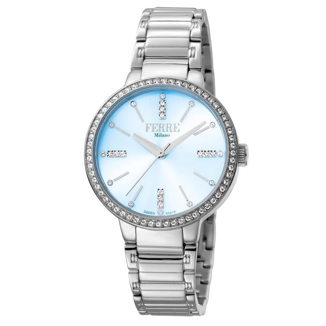 Ferre Milano Womens Swiss Made Quartz Silver Bracelet Watch with Blue ...