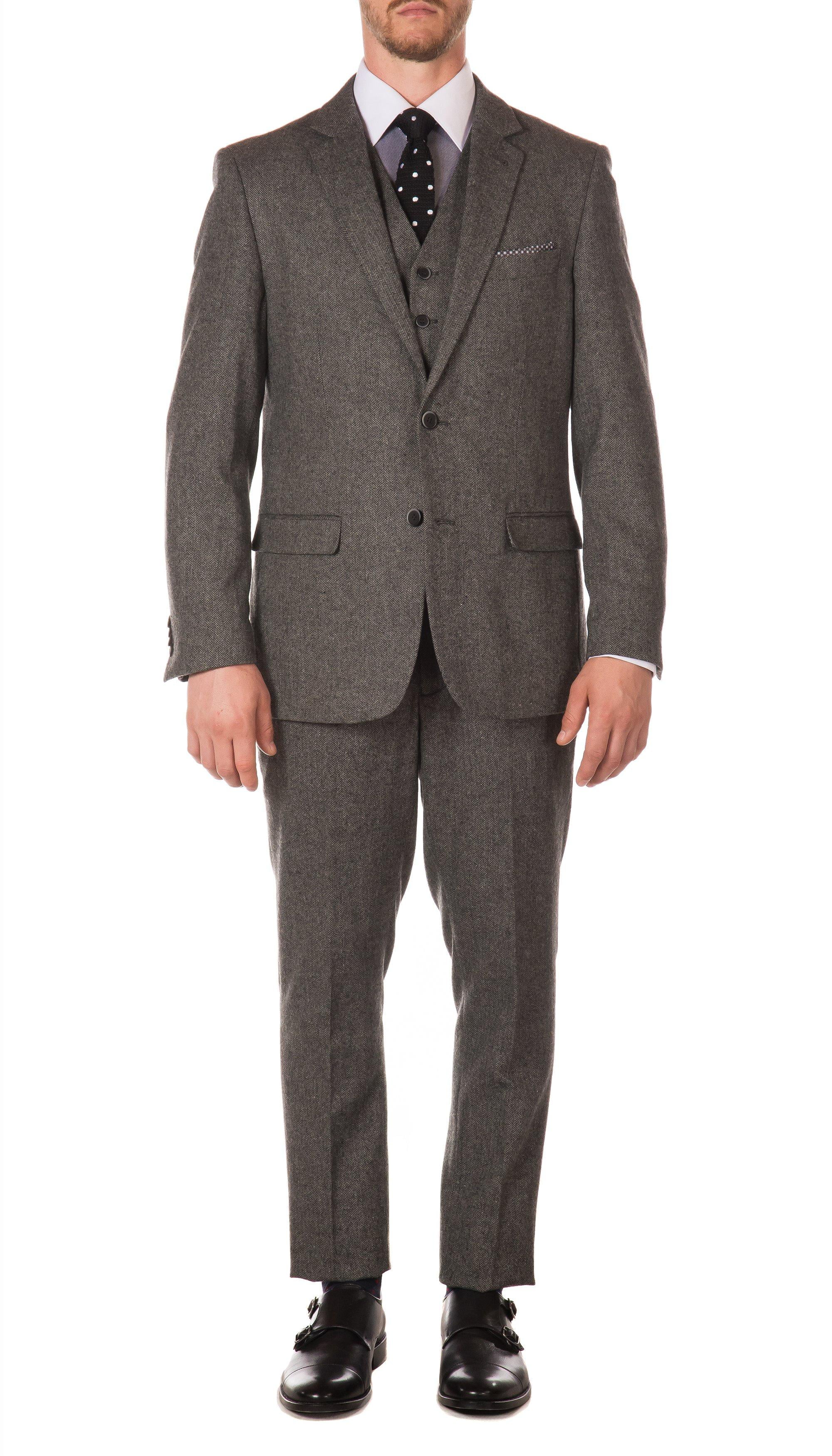 Ferrecci Men's York Grey Slim Fit Notch Lapel 3 Piece Wool Vintage ...