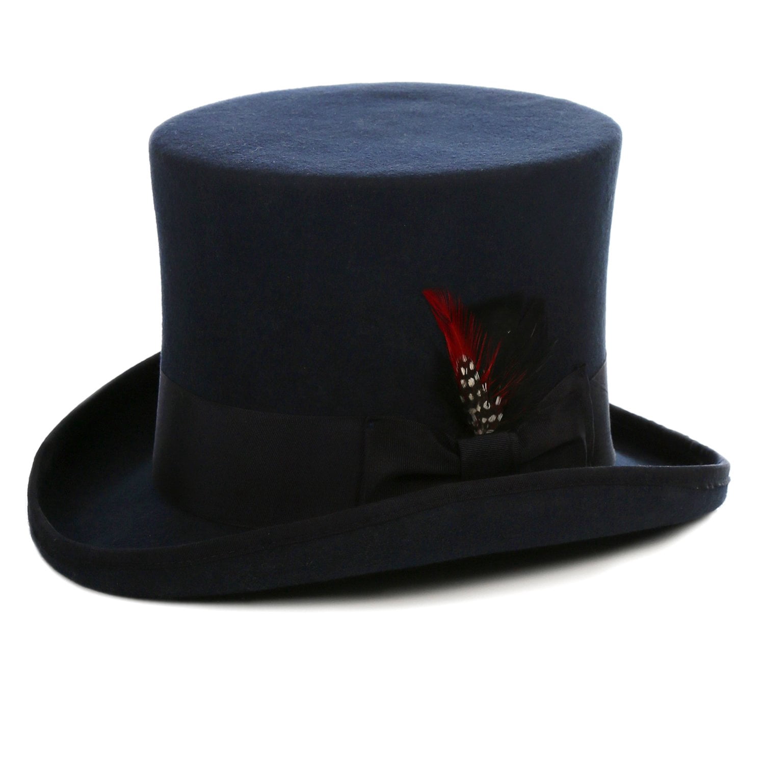 Ferrecci Satin Lined Navy Wool Top Hat with Grosgrain Ribbon and ...